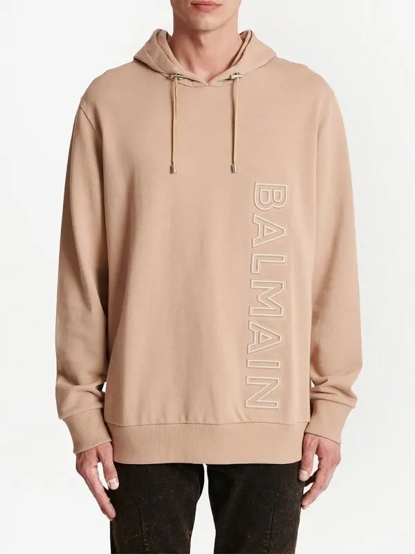 Balmain Logo-embossed Cotton Hoodie - Neutrals