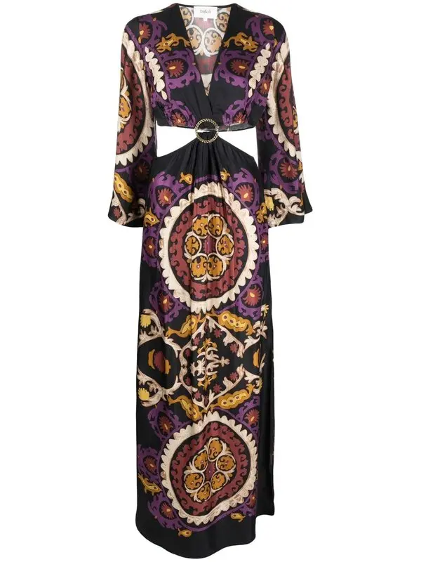 Ba&sh Cut-out Floral-print Long Dress - Black
