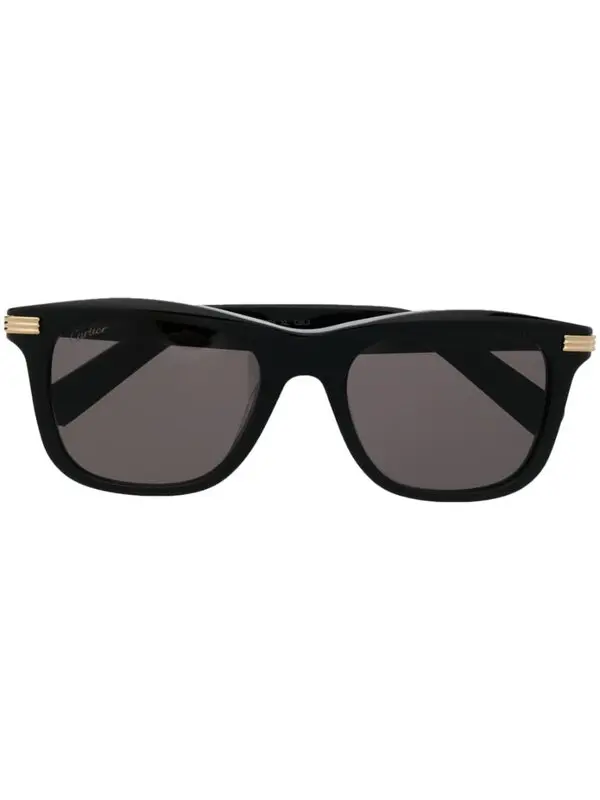 CARTIER Gold-detail Square-frame Sunglasses - Black