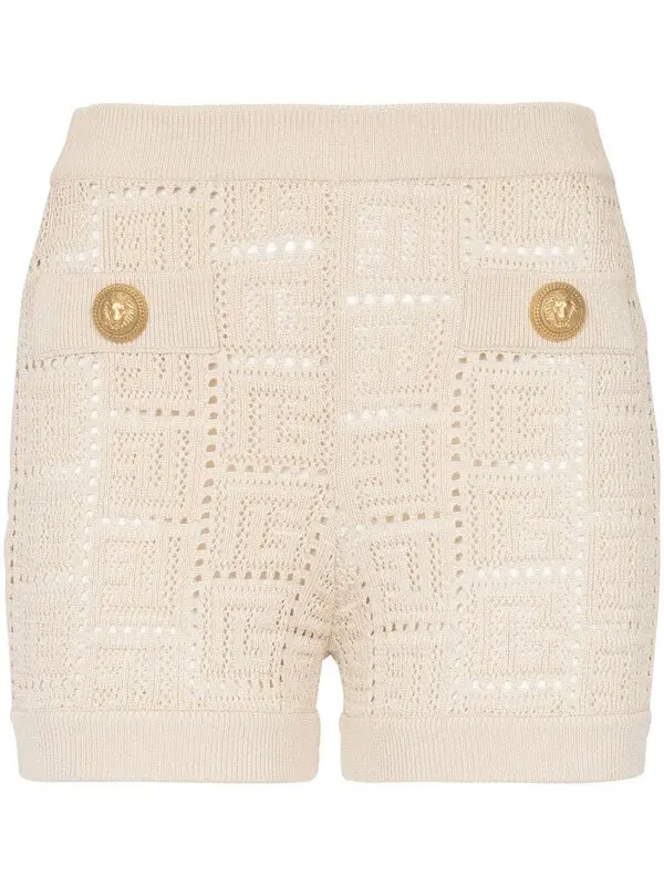 Balmain Monogram Mesh Knitted Shorts - Neutrals