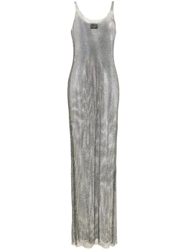 SANTA BRANDS Rhinestone-embellished Mesh Maxi Dress - Black