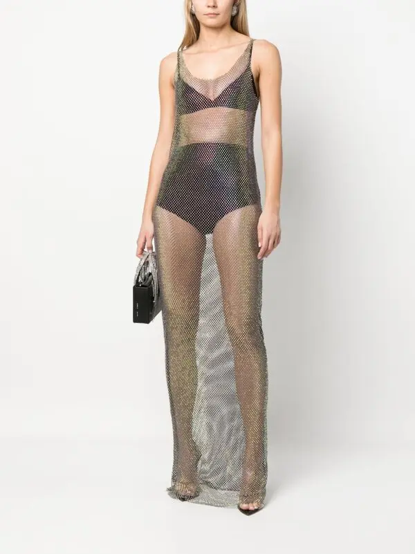 SANTA BRANDS Rhinestone-embellished Mesh Maxi Dress - Black
