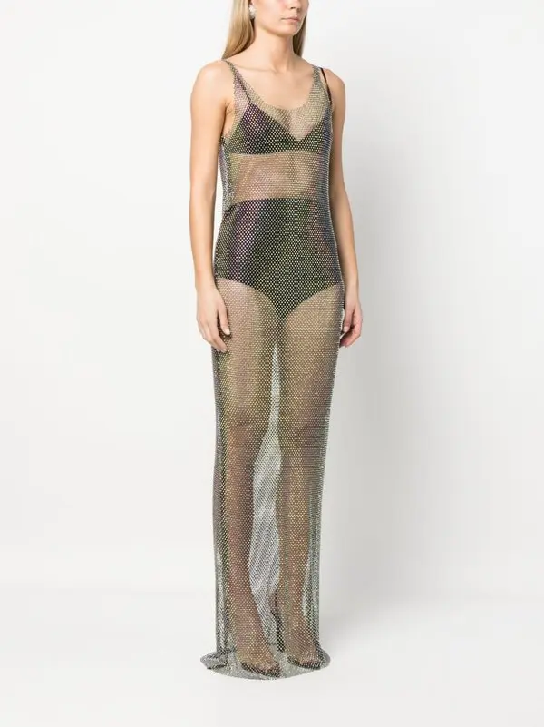SANTA BRANDS Rhinestone-embellished Mesh Maxi Dress - Black