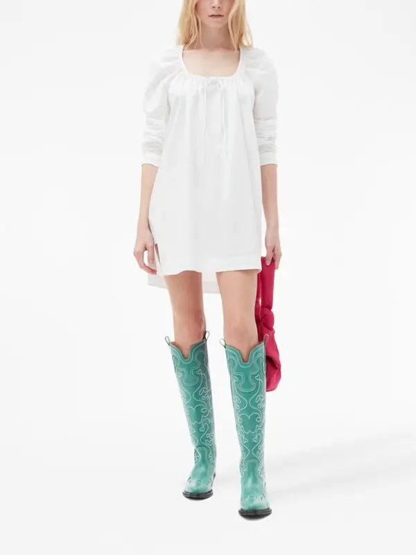 GANNI Square-neck Organic-cotton Minidress