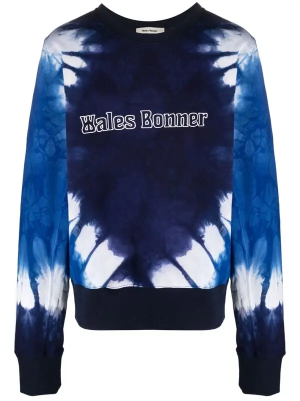 WALES BONNER Tie-dye Logo-embroidered Sweatshirt - Blue