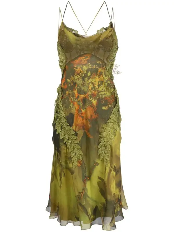 Alberta Ferretti Abstract-print Silk Dress - Green