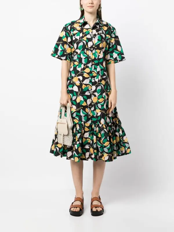 La DoubleJ Orchard-print Shirt Dress - Black