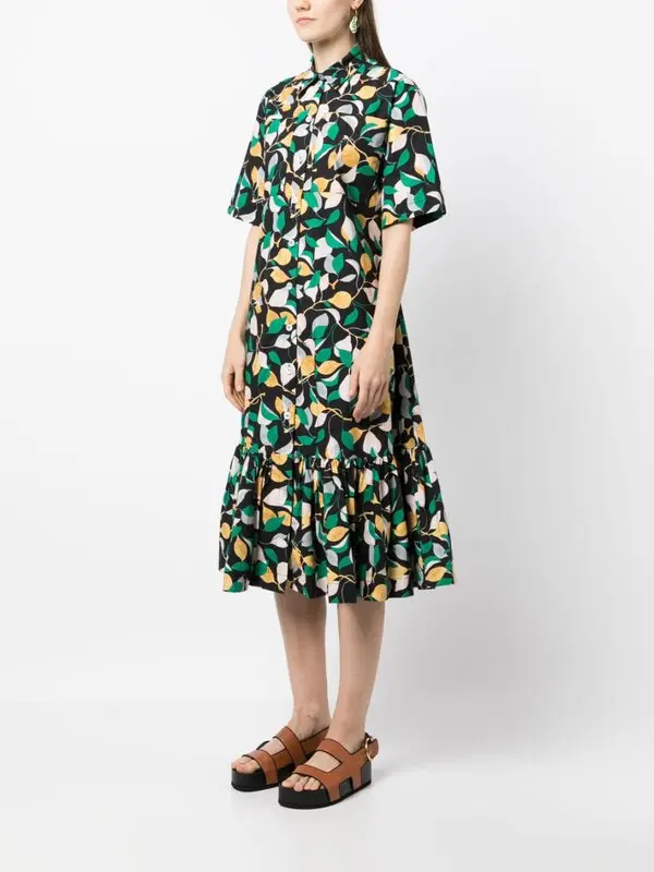 La DoubleJ Orchard-print Shirt Dress - Black