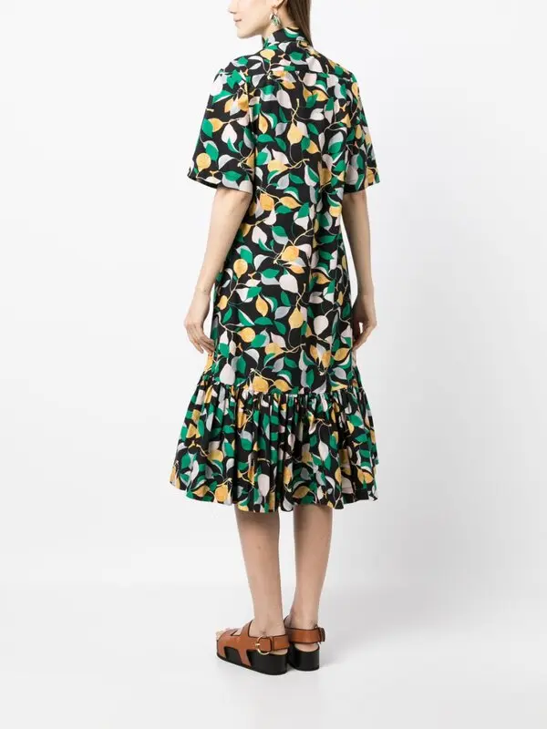 La DoubleJ Orchard-print Shirt Dress - Black