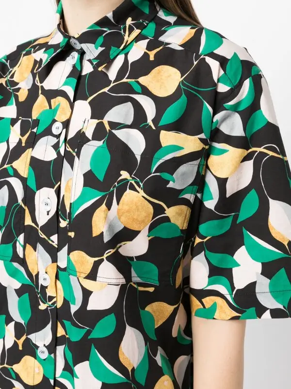 La DoubleJ Orchard-print Shirt Dress - Black