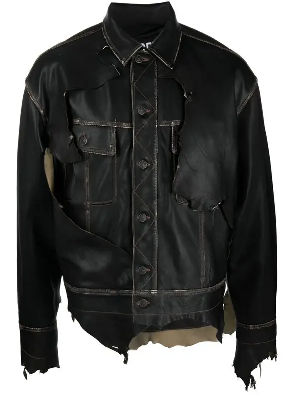 DIESEL® Distressed Leather Biker Jacket
