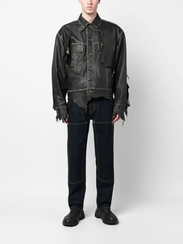 DIESEL® Distressed Leather Biker Jacket