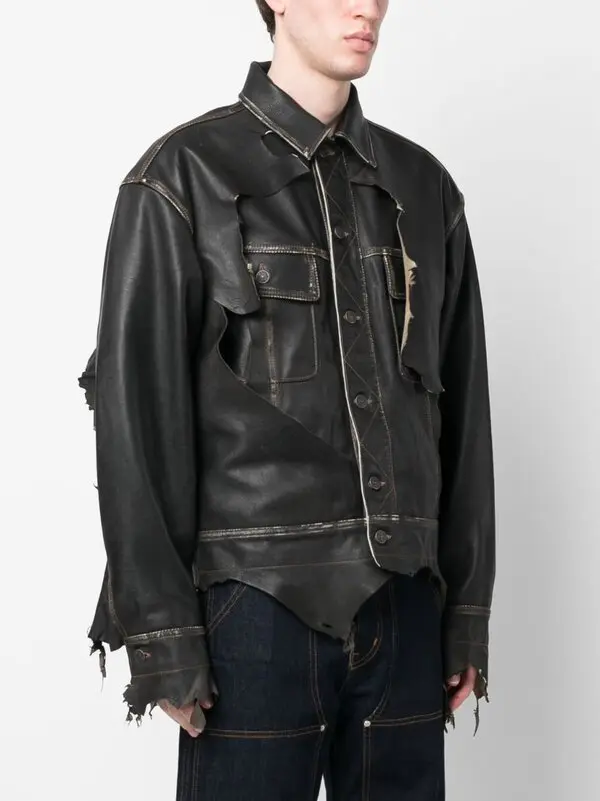 DIESEL® Distressed Leather Biker Jacket