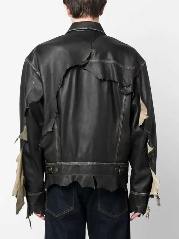 DIESEL® Distressed Leather Biker Jacket