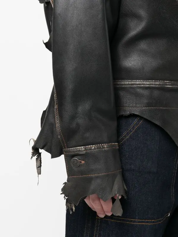 DIESEL® Distressed Leather Biker Jacket
