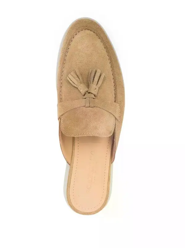 SCAROSSO Suede Mules With Tassel Detail - Neutrals