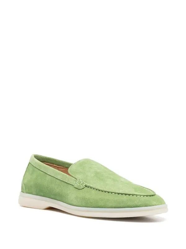 SCAROSSO Stitched-edge Suede Loafers - Green