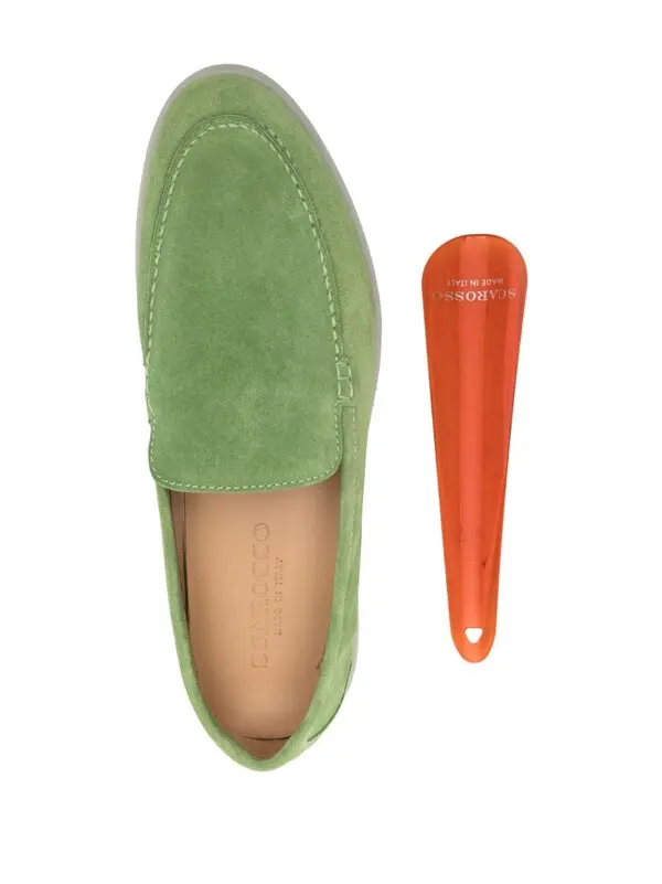 SCAROSSO Stitched-edge Suede Loafers - Green