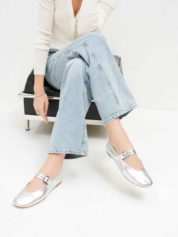 REFORMATION Bethany Ballet Flats - Silver