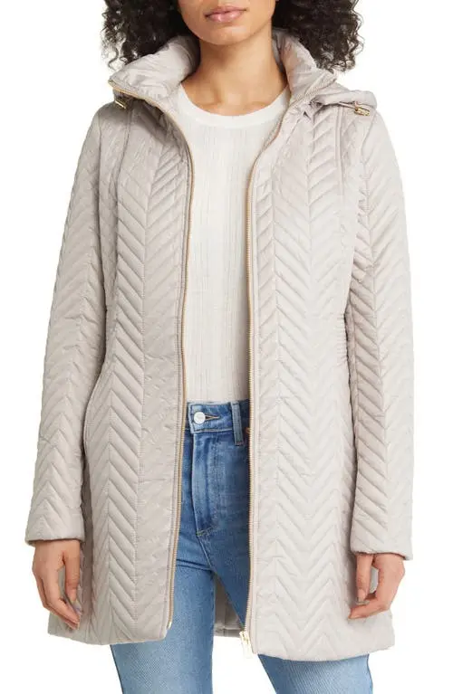 Via Spiga Herringbone Quilted Hooded Jacket - Oyster