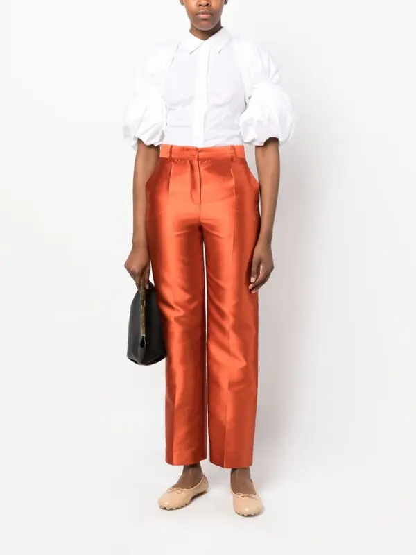 Alberta Ferretti Satin Straight-leg Trousers - Orange