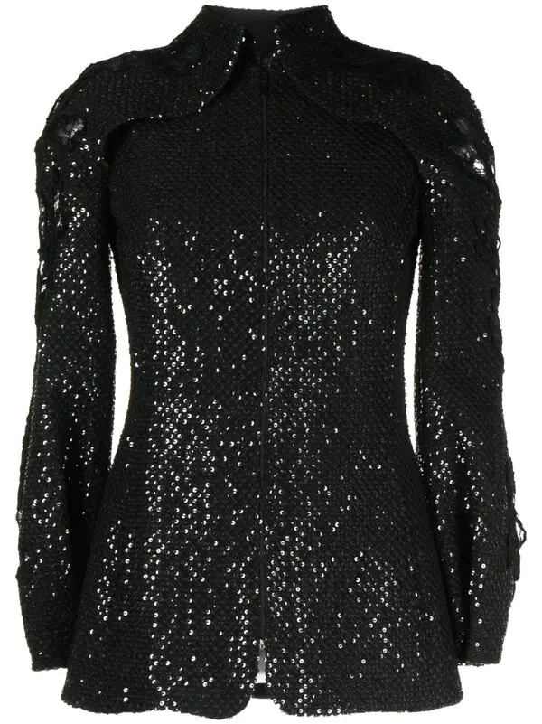 SAIID KOBEISY Sequin Ripped Jacket - Black