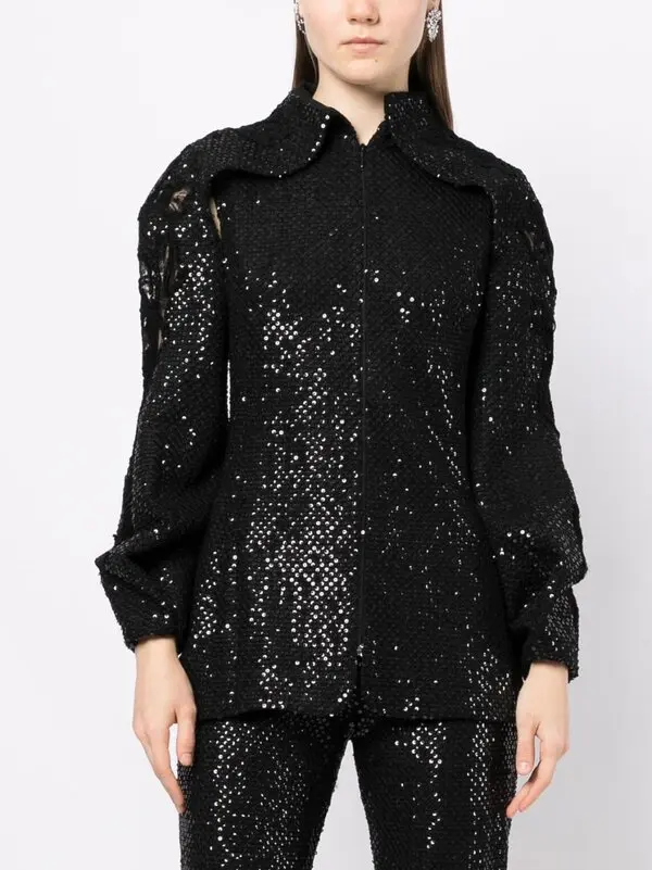 SAIID KOBEISY Sequin Ripped Jacket - Black