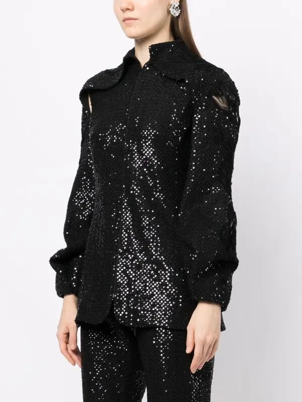 SAIID KOBEISY Sequin Ripped Jacket - Black