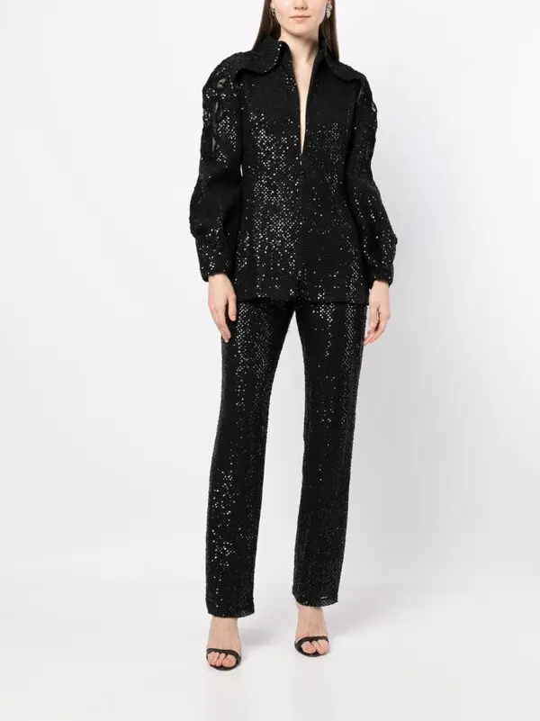 SAIID KOBEISY Sequined Straight-leg Trousers - Black