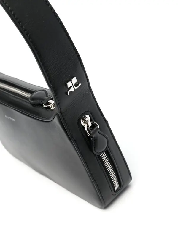 COURREGES Leather Racer Shoulder Bag - Black