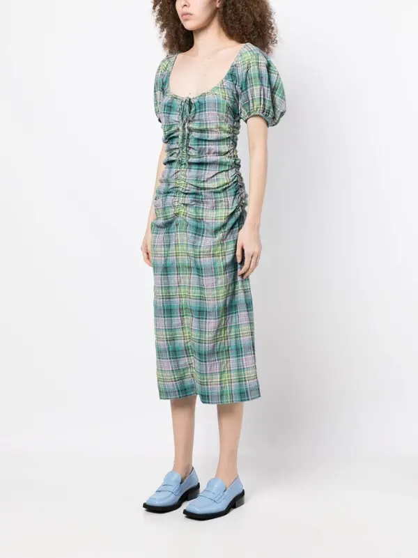 GANNI Checked Seersucker Midi Dress