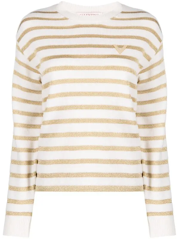 Valentino Garavani Striped Logo-plaque Jumper - Neutrals