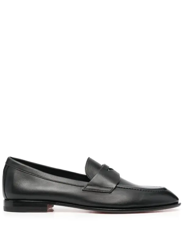 Santoni Penny Leather Loafers - Black