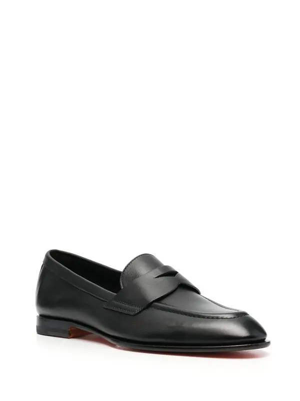 Santoni Penny Leather Loafers - Black