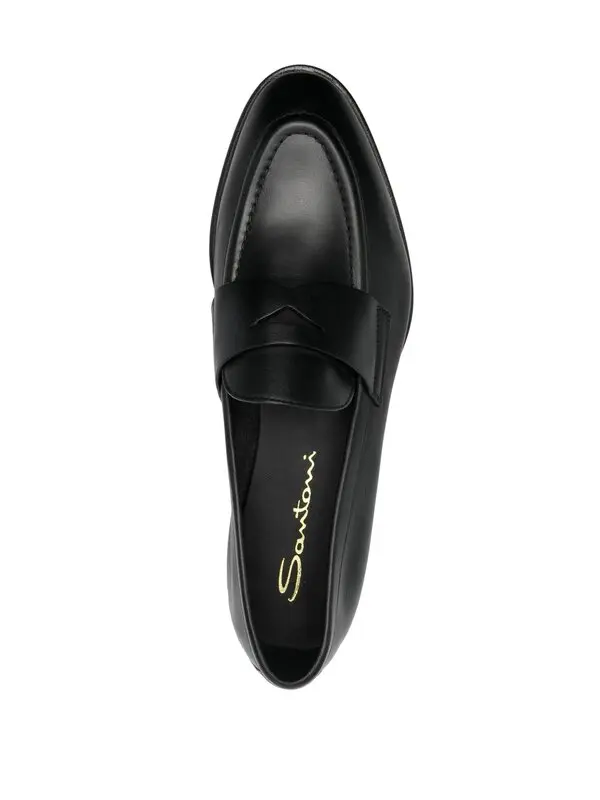 Santoni Penny Leather Loafers - Black
