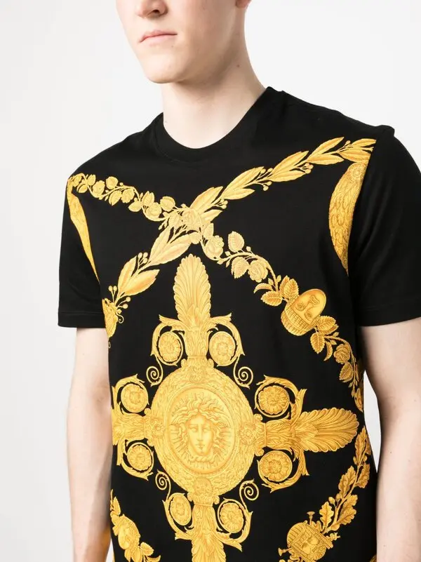 Versace Signature Greca-Print T-Shirt In Black - 50% Off