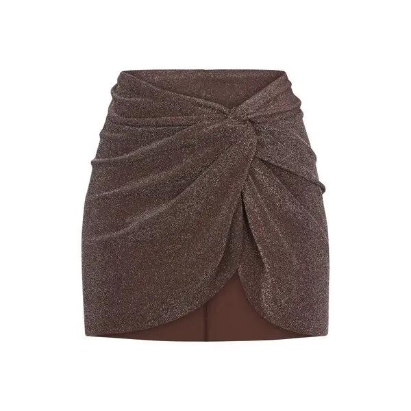 Skims Glitter Swim Sarong Mini Skirt - Cocoa | Editorialist