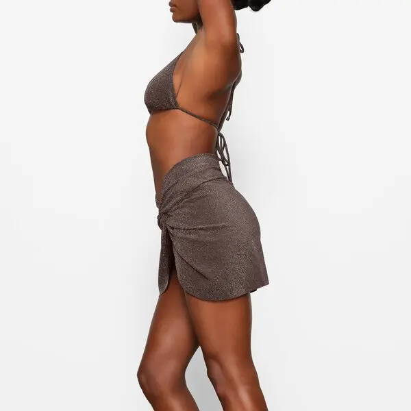 Skims Glitter Swim Sarong Mini Skirt - Cocoa | Editorialist