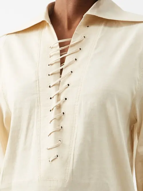 RHe Lace-Up Linen-Blend Kaftan Dress In Cream - 80% Off | Editorialist