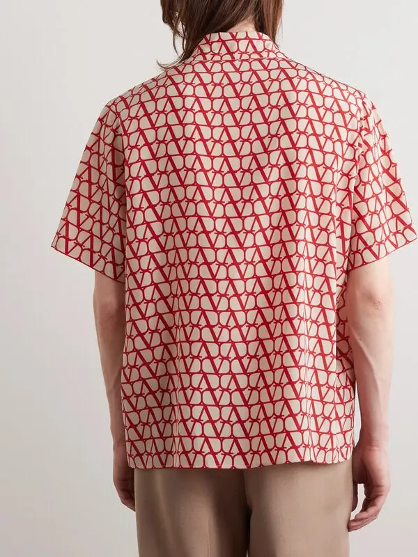 Valentino Garavani Camp-Collar Logo-Print Silk Crepe De Chine