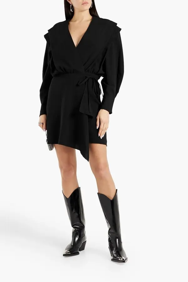 IRO PARIS Rixton Pleated Crepe Mini Wrap Dress