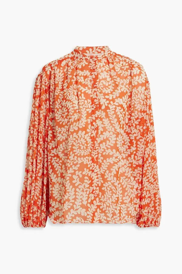 Diane Von Furstenberg Bristol Gathered Printed Chiffon Blouse - Orange