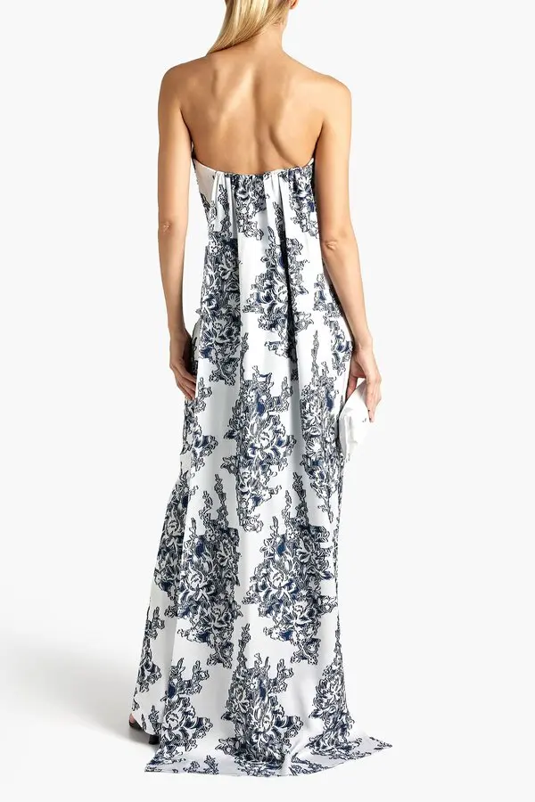 Oscar De La Renta Strapless Flocked Jacquard Gown