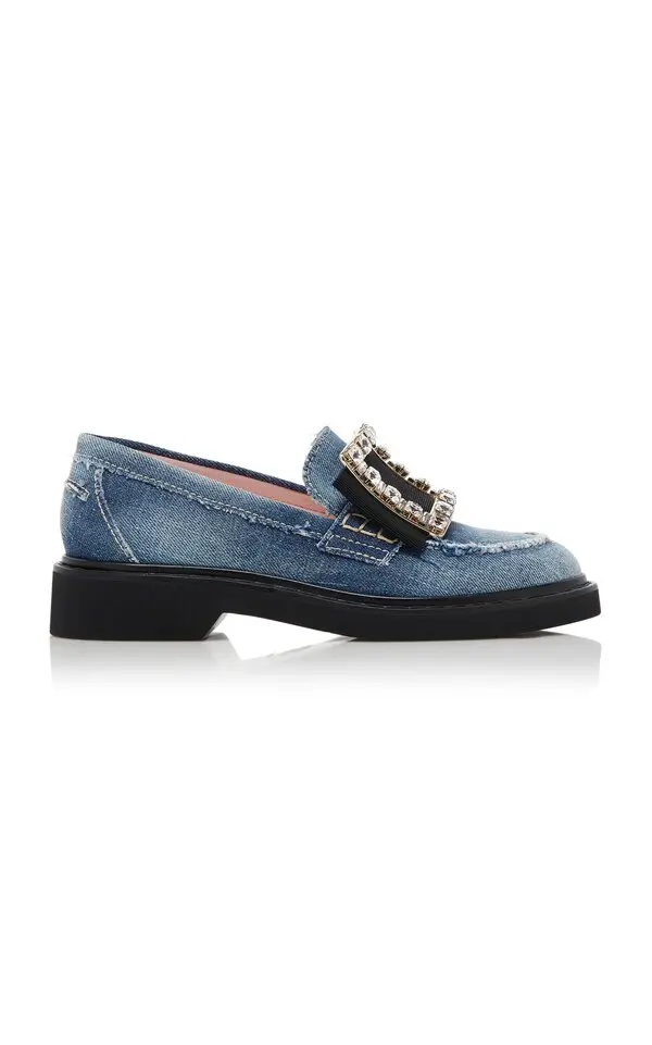 ROGER VIVIER Viv Rangers Buckle Denim Loafers - Blue