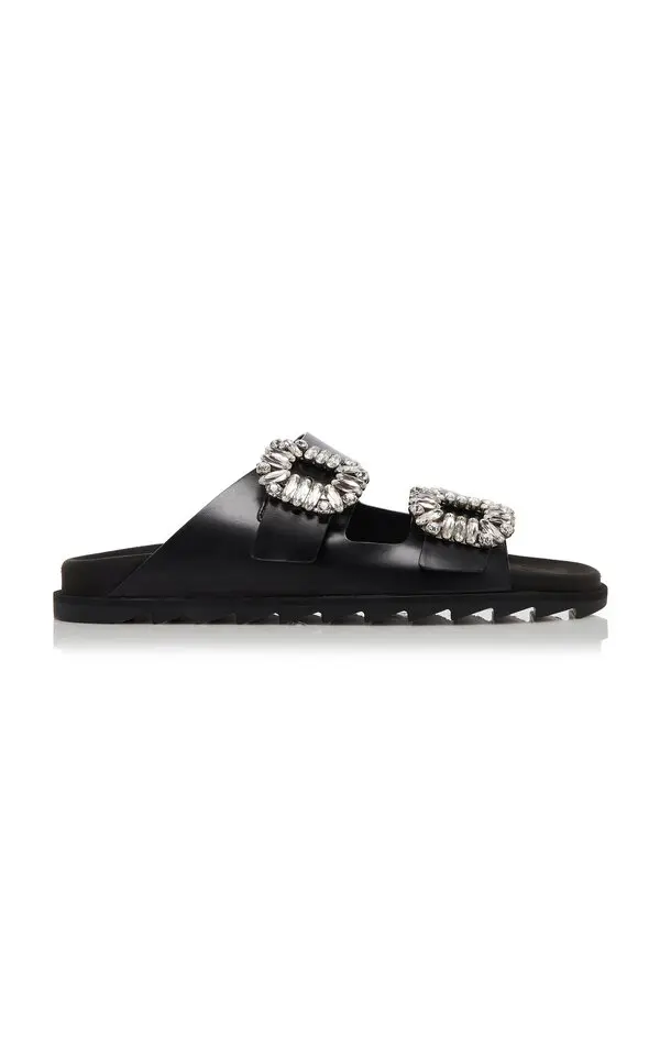 ROGER VIVIER Slidy Viv Buckle Leather Sandals - Black