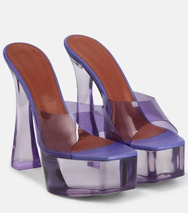 Amina Muaddi Dalida Glass Platform Mules - Purple