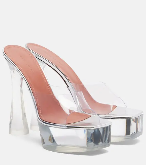 Amina Muaddi Dalida Glass Pvc Platform Mules - White