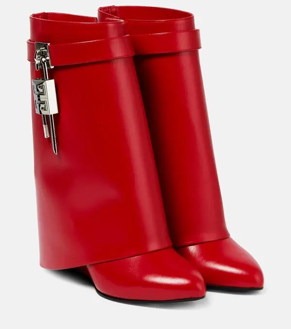 Givenchy Shark Lock Leather Ankle Boots - Red