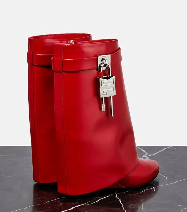 Givenchy Shark Lock Leather Ankle Boots - Red
