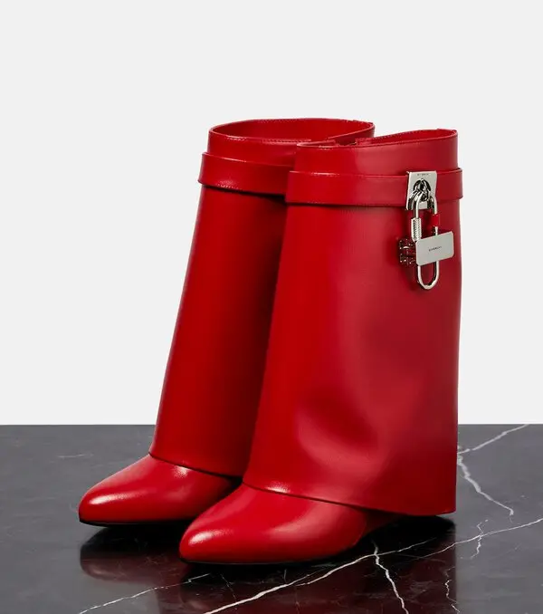 Givenchy Shark Lock Leather Ankle Boots - Red